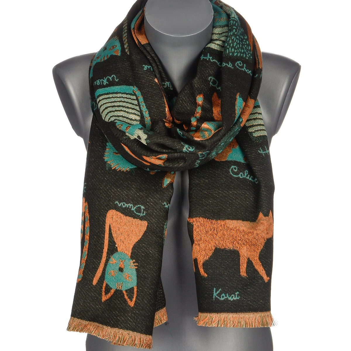 Kolorowy Duży Szalik Damski bawełniany ciepły dwustronny koty AX-128 - | sklep internetowy TMC ...