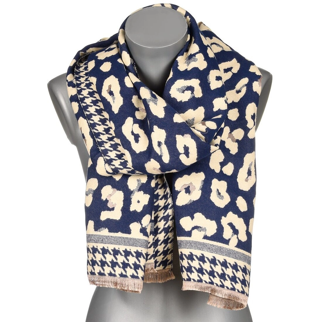 Granatowy Duży Szalik Damski bawełniany ciepły szal cętki AX-108 - granatowy | sklep internetowy ...