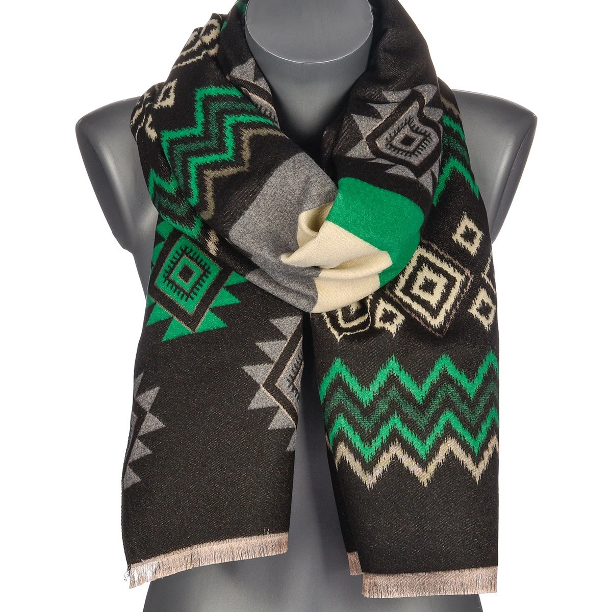 Zielony Duży Szalik Damski bawełniany ciepły chusta | torebki-skorzane.pl
