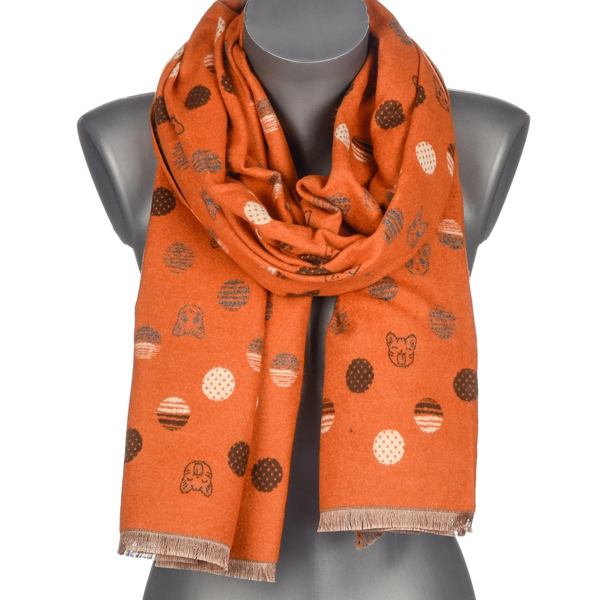 Pomarańczowy Duży Szalik Damski bawełniany ciepły chusta | torebki-skorzane.pl