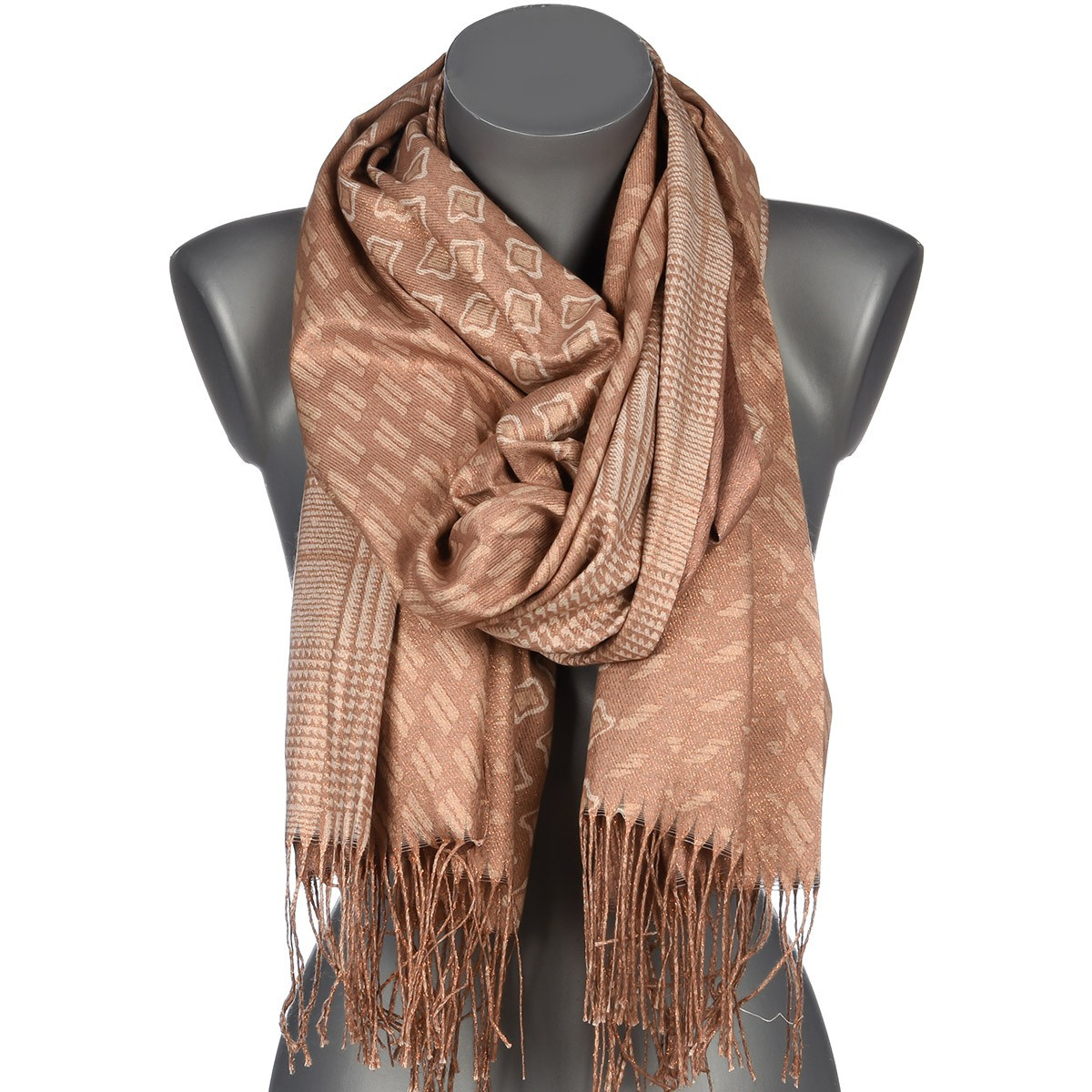 Beżowy Duży Szalik Damski dwustronny ze złotą nitką ciepły modny szal AX-92 - Beige | sklep ...