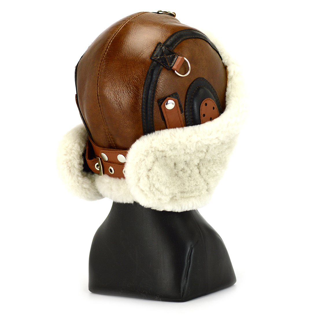 Czapka skórzana pilotka LOTNIK - ZIMA - camel + kremowy | sklep ...