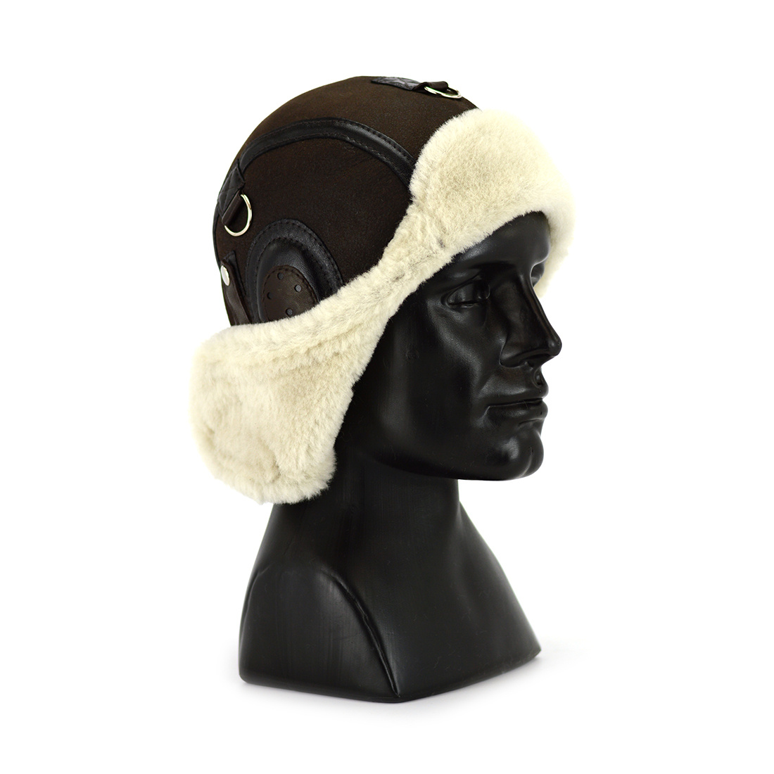 Czapka skórzana pilotka LOTNIK - ZIMA - czekoladowy + kremowy | sklep ...