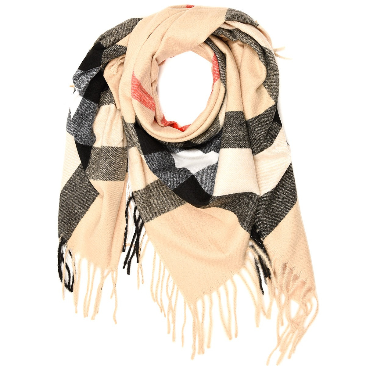 Ecru Duży Szalik Damski bawełniany ciepły modny AX-113 - ecru, kremowy || Ecru || ecru kremowy ...