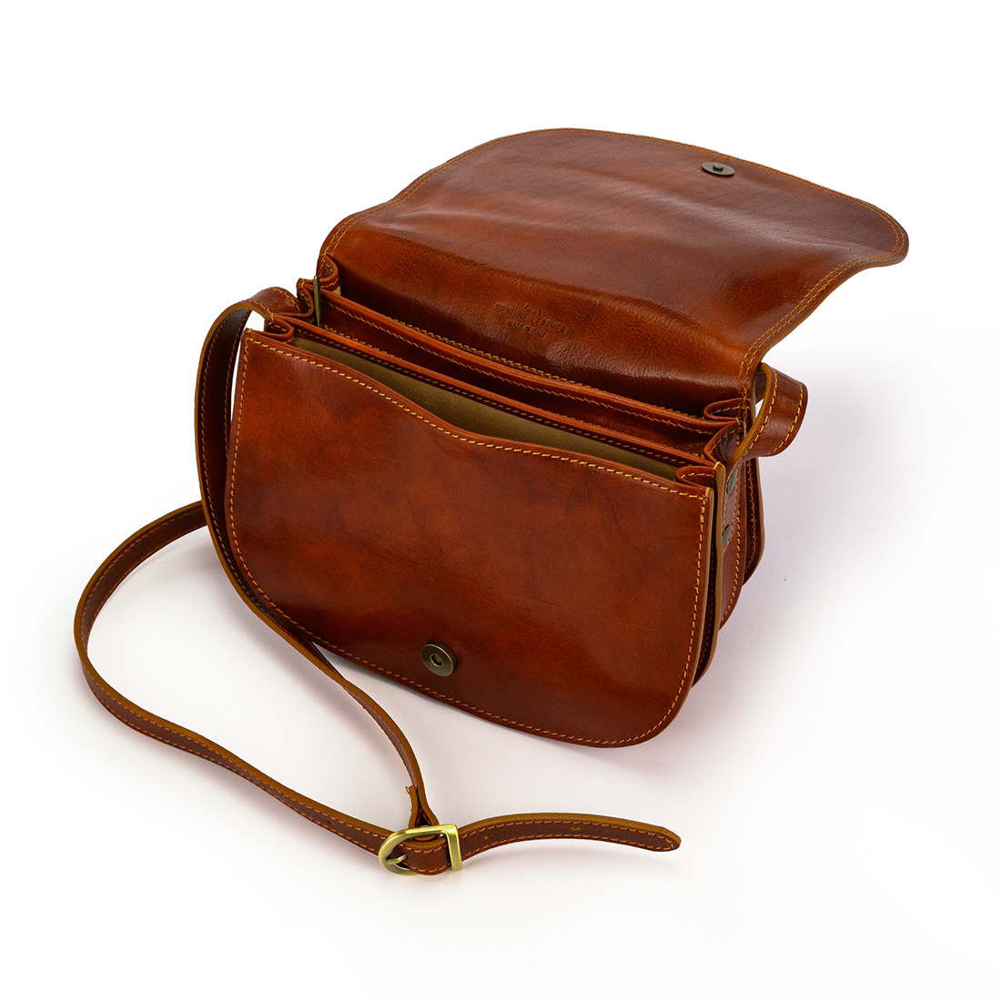 Listonoszka skórzana półksiężyc klasyczna torebka - karmelowy | sklep ...