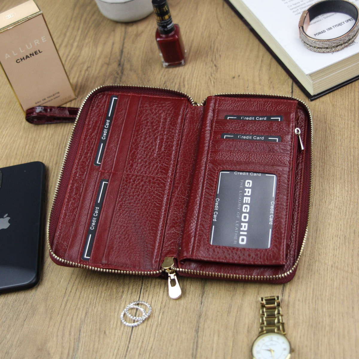 Skórzany damski portfel Gregorio FS-119 - ciemny czerwony | sklep ...