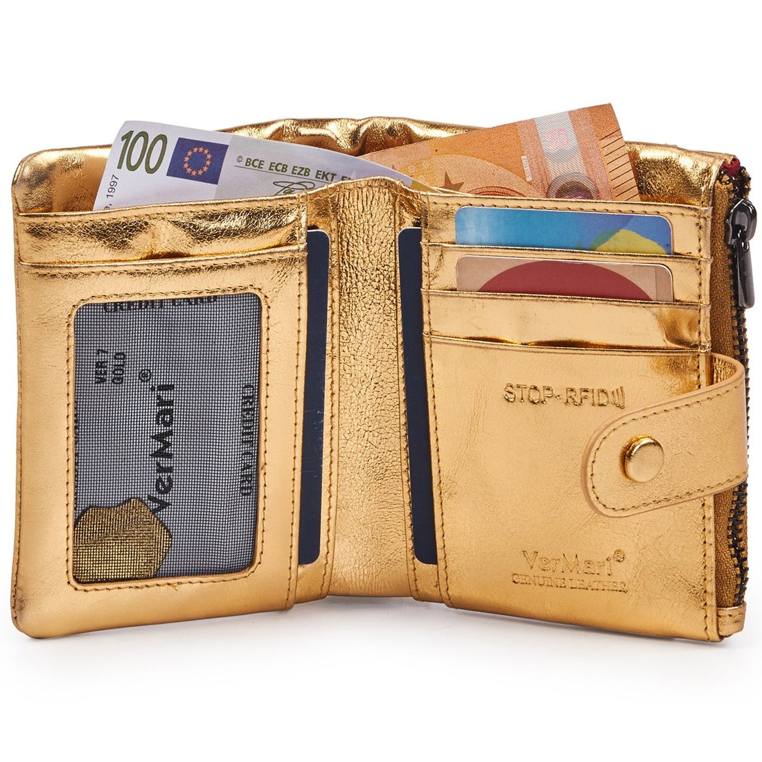 Skórzany praktyczny zgrabny damski portfel VerMari - złoty | sklep ...
