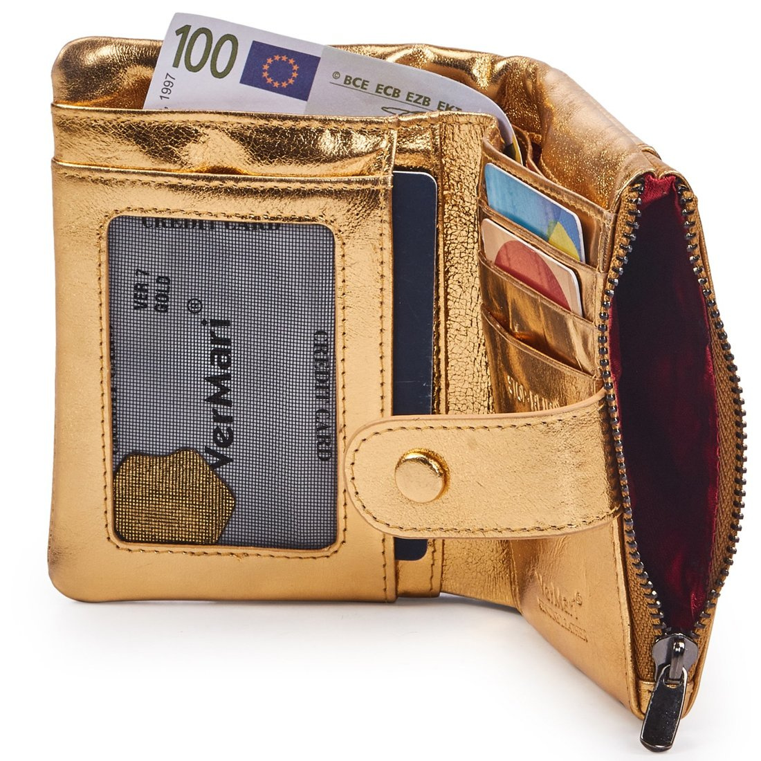 Skórzany praktyczny zgrabny damski portfel VerMari - złoty | sklep ...