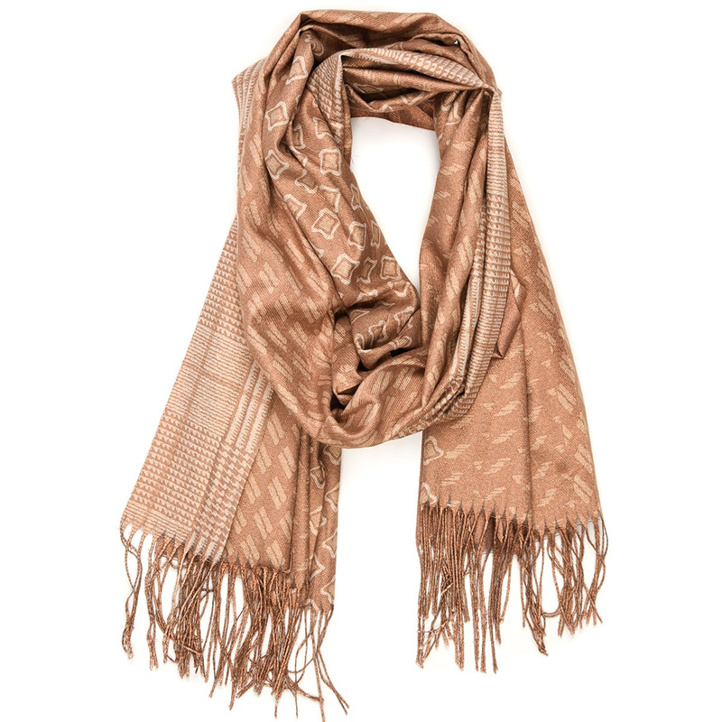 Beżowy Duży Szalik Damski dwustronny ze złotą nitką ciepły modny szal AX-92 - Beige | sklep ...